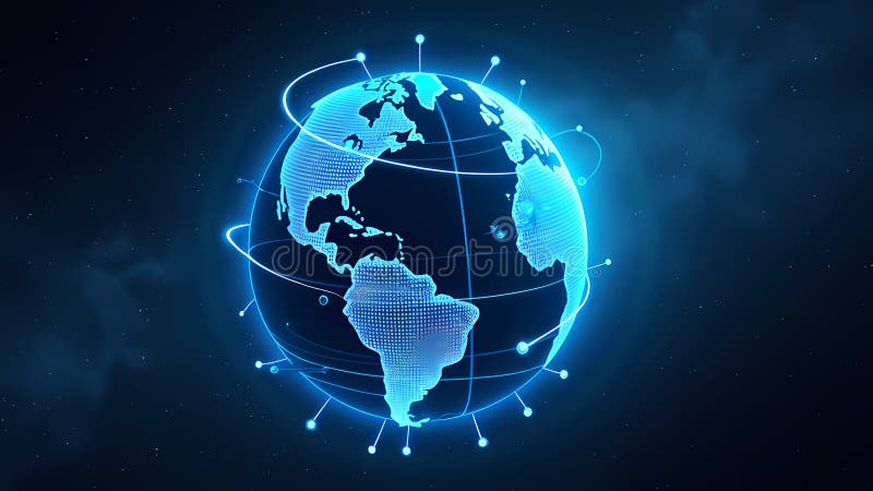 Digital Globe with Blue Pathways Floating in Space Stock Illustration ...