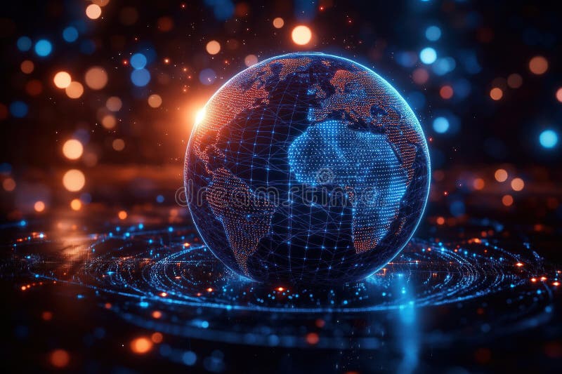 Digital Globe with Blue, Red Network Lines Global Connectivity. Modern ...