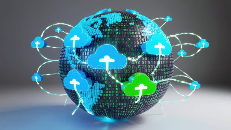 Digital Globe with Cloud Icons, Symbolizing Global Connectivity and ...