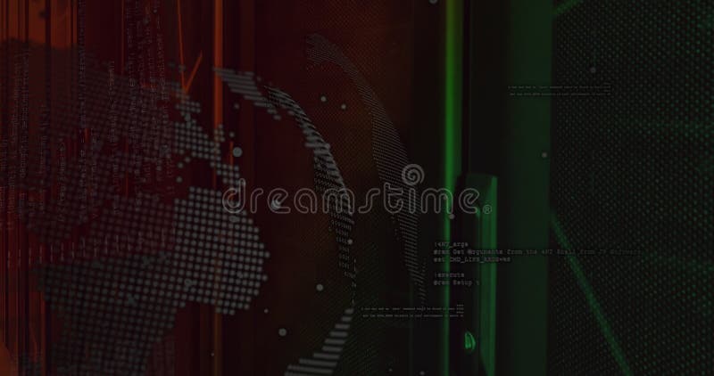 Digital Globe and Code Animation Over Red and Green Abstract Background Stock Video - Video of ...