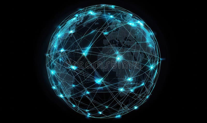 Digital Globe with Connecting Nodes Glowing on a Dark Background ...