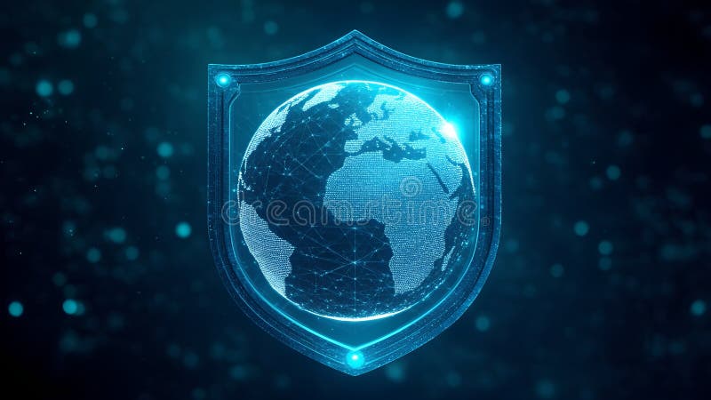 Digital Globe with Cybersecurity Nodes and Shield Firewall – Global ...