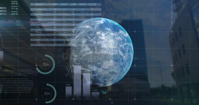 Digital Globe with Data Charts and Graphs Overlaying Stock Photo ...