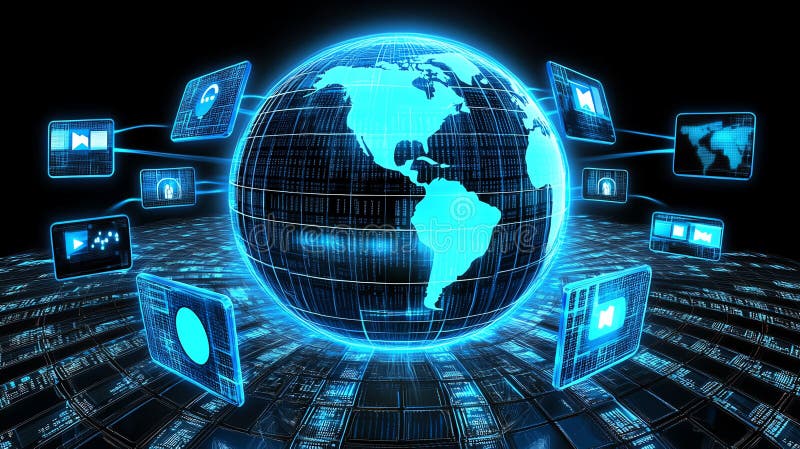 Digital Globe with Data Connections and Screens Showcasing Modern ...