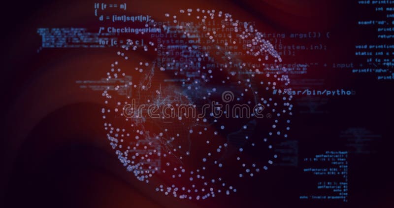 Digital Globe with Data Points and Coding Animation Over Dark Red Background Stock Video - Video ...
