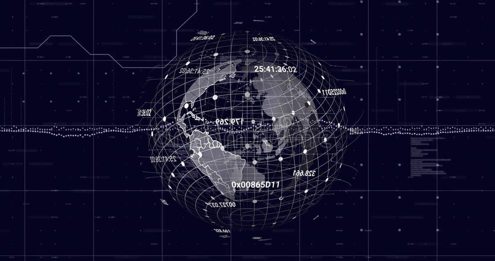 Digital Globe with Data Points and Coding Image Over Dark Background ...