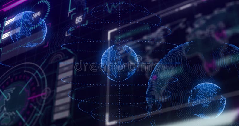 Digital Globe with Data Points and Graphs, Global Network Animation ...