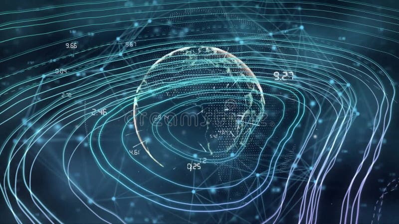 Digital Globe with Data Points and Lines, Global Network Animation ...