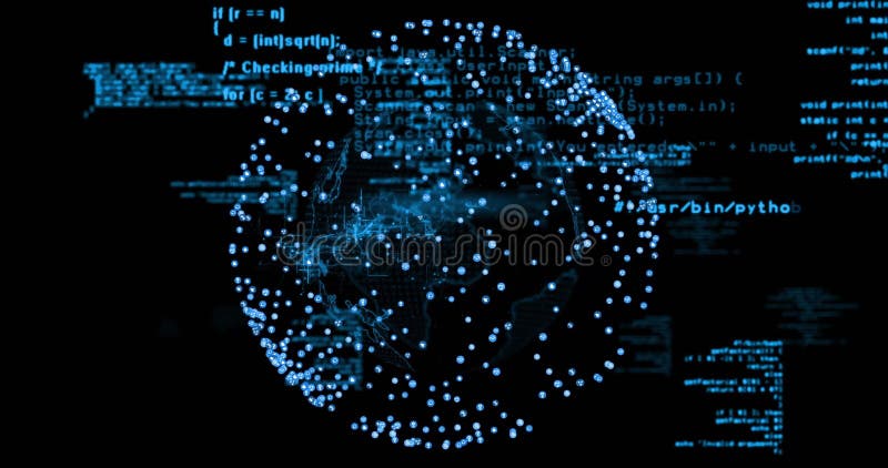 Digital Globe With Data Points And Programming Code Animation Stock