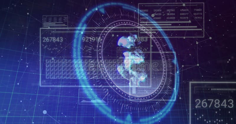 Digital Globe and Data Processing Animation Over Futuristic Interface with Numbers Stock Video ...