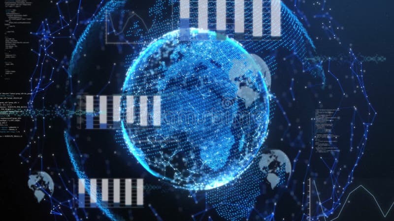Digital Globe with Data Processing Animation Over Network Connections and Graphs Stock Video ...