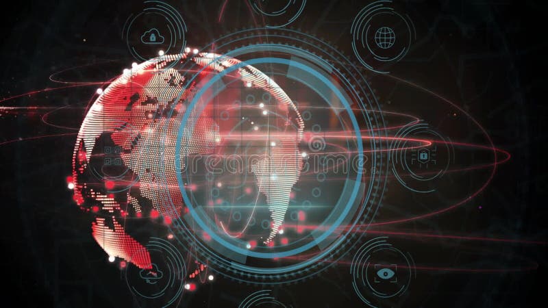 Digital Globe with Data Processing Icons and Red Network Connections ...
