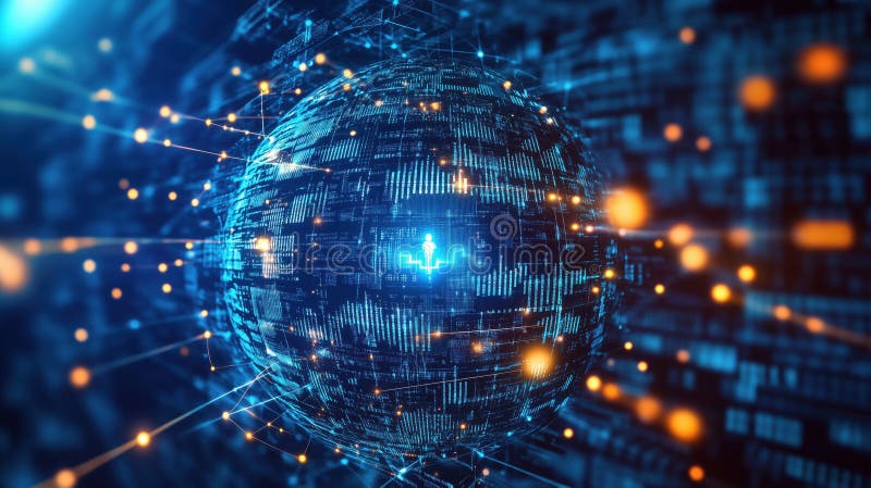 Digital Globe with Data Streams and Glowing Connections Representing ...