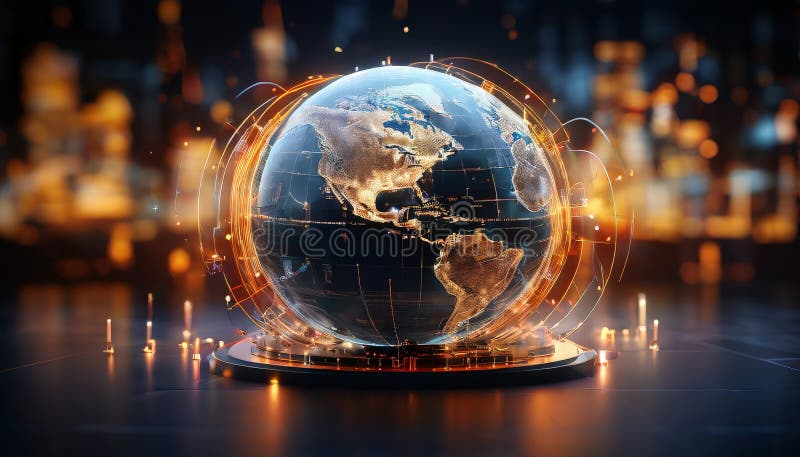 Digital Globe with Data Streams and Technological Overlays Stock Photo ...