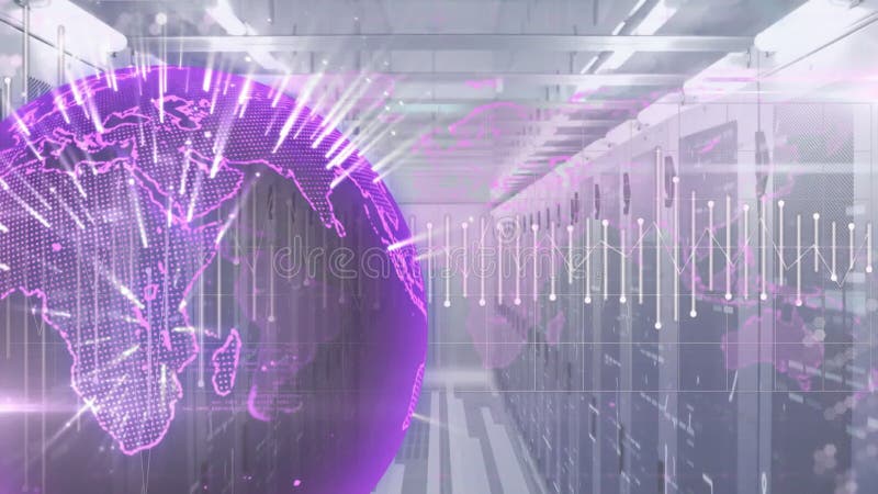 Digital Globe and Data Visualization Animation Over Servers in Data Center Stock Video - Video ...