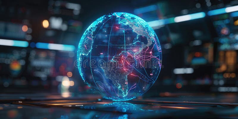 Digital Globe with Data Visualizations and Connections. Futuristic ...