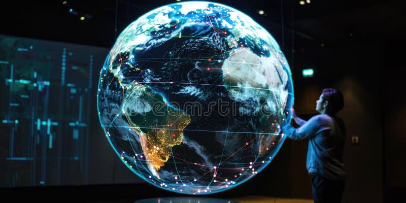 Digital Globe with Data Visualizations and Connections. Futuristic ...