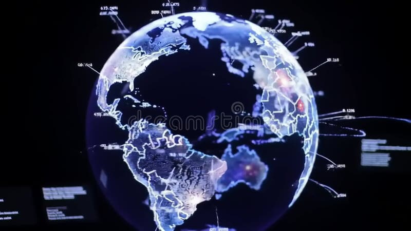 Digital Globe Animated World Map Displaying Data Visualization Stock ...