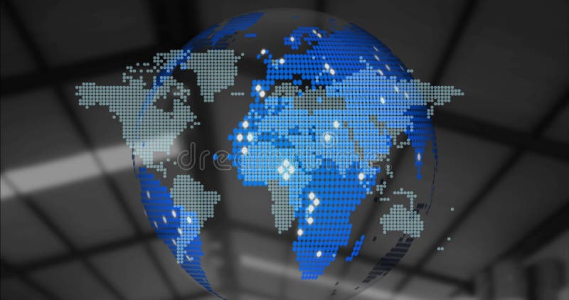 Digital Globe Displaying Pixelated World Map with Blue and White Dots ...