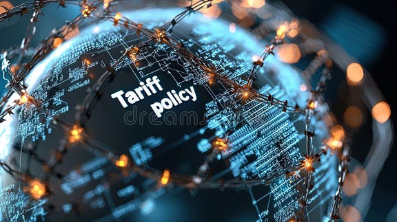 Digital Globe Surrounded by Barbed Wire Symbolizing Tariff Stock ...