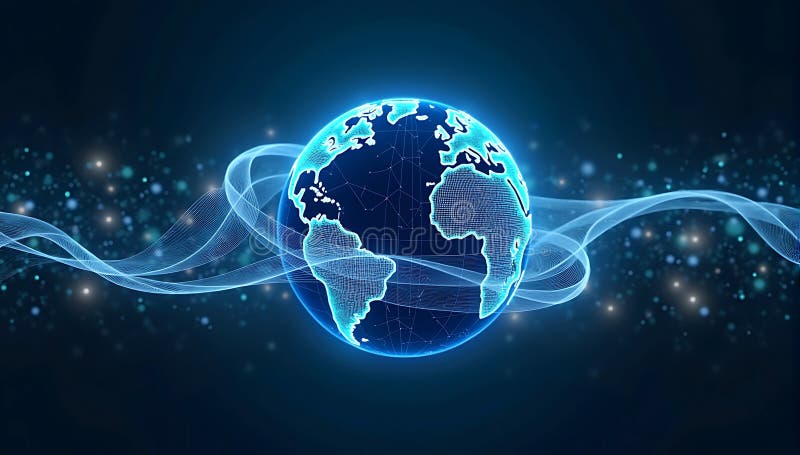 A Digital Globe with Fiber Optic Cables Wrapped Around, Representing ...