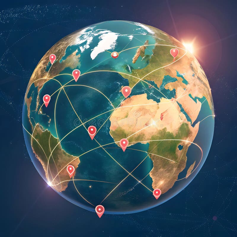 Digital Globe with Floating Map Pins and Glowing Network Lines Stock ... Digital Globe with Floating Map Pins and Glowing Network Lines Stock ...