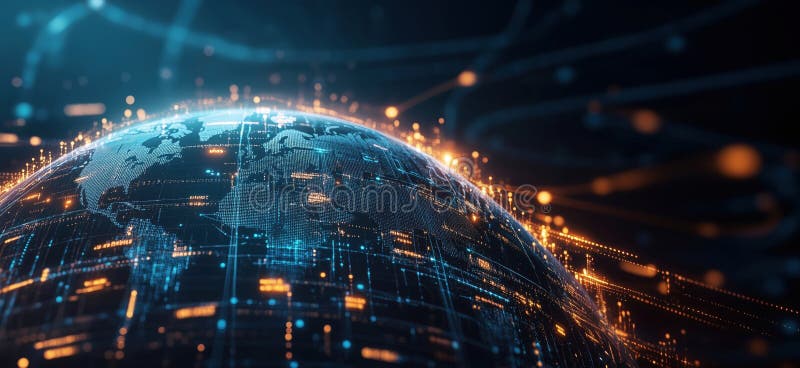 Digital Globe with Glowing Data Connections Representing Global ...