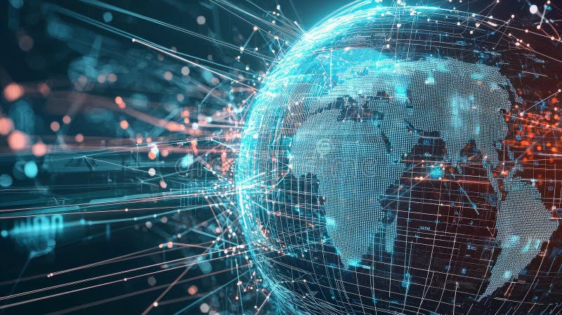 A Digital Globe with Glowing Lines Emanating from Its Surface Stock ...