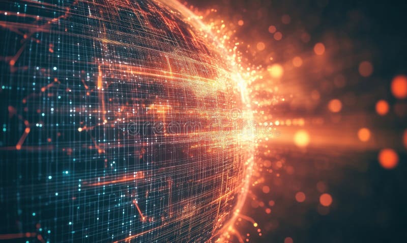 Digital Globe with Glowing Lines and Particles Representing Data Flow ...