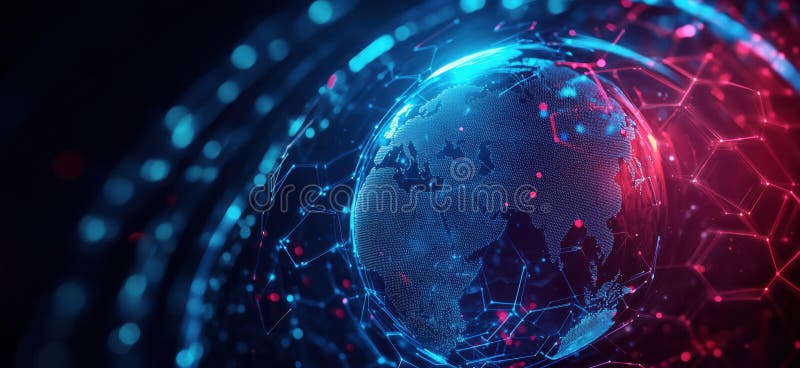 Digital Globe with Glowing Network Connections and Hexagonal Patterns ...