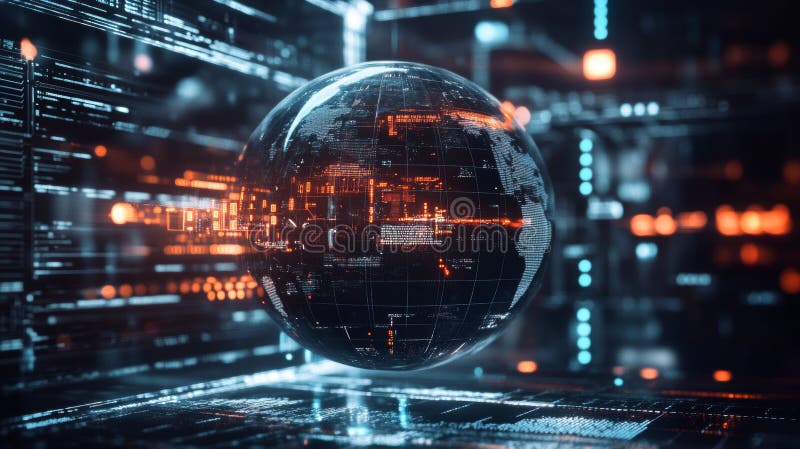 Futuristic Digital Globe with Glowing Data Connections Stock Photo ...