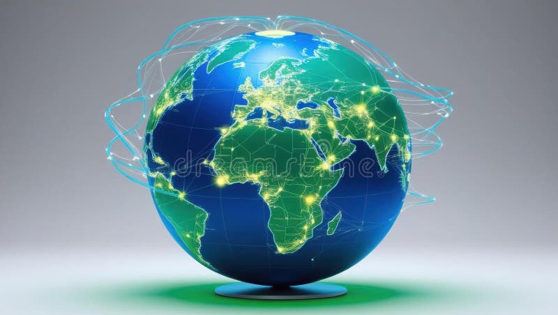 Digital Globe with Glowing Pathways Symbolizes AI Automation Managing ...