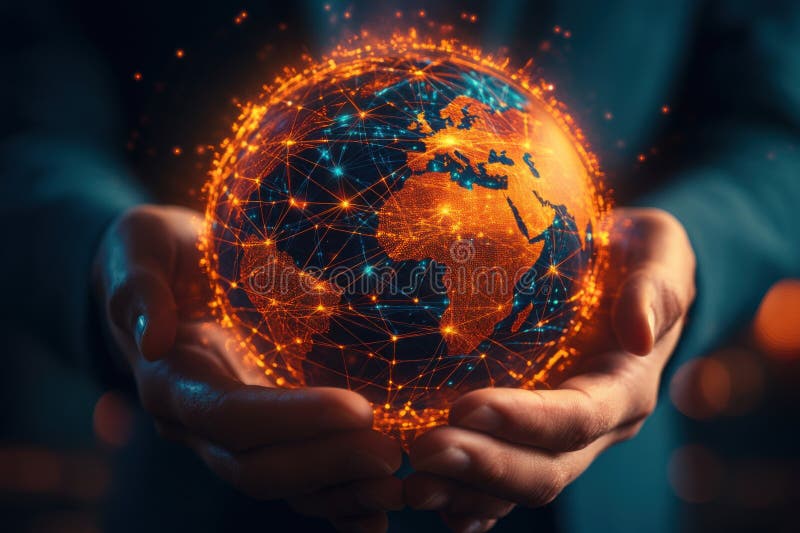 Digital Globe in Hands Symbolizes Global Connection and Technology ...
