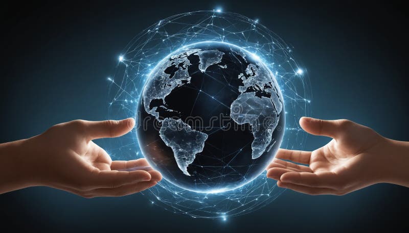 A Digital Globe Held in Caring Hands: a Symbol of Connection and ...