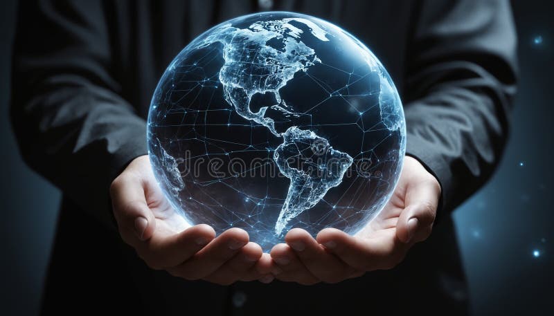 A Digital Globe Held in Caring Hands: a Symbol of Connection and ...