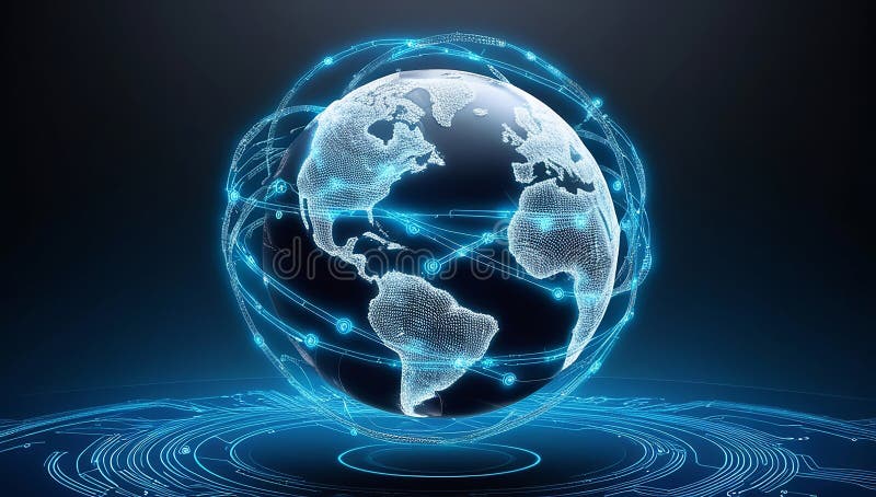 A Digital Globe Illuminated by AI Symbols and Circuits, Representing ...