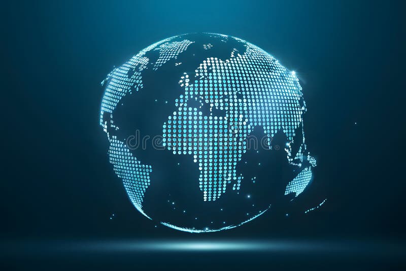 Digital Globe with Illuminated Dots Representing Earths Continents and ...