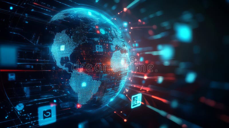 Digital Globe Illuminated by Vibrant AI Icons, Showcasing Global ...