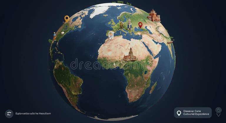 A Digital Globe Illustrating Earth with Enhanced Landmarks. Notable ...