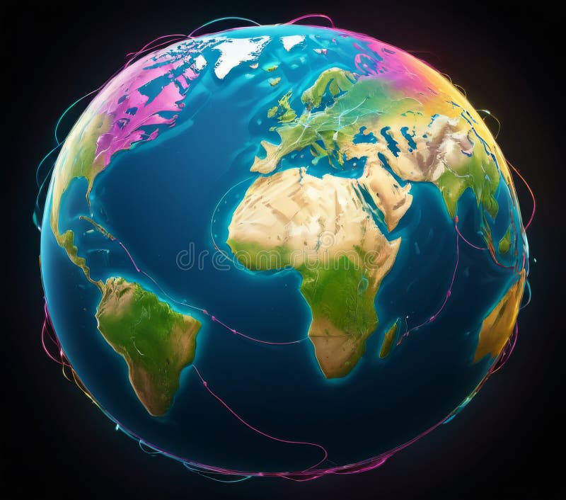 Digital Globe with Interconnected Continents and Colorful Networks ...