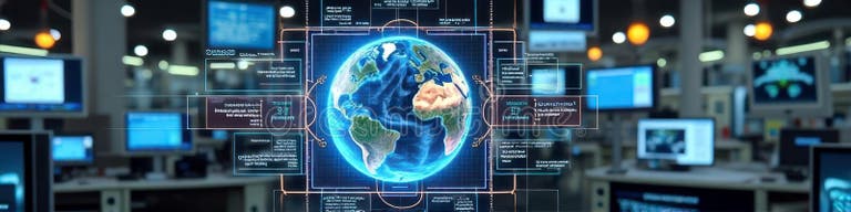 Digital Globe Interface in Modern Office Environment with Global Data ...