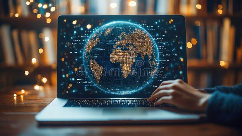 Digital Globe on a Laptop Screen, Symbolizing Global Connectivity and ...