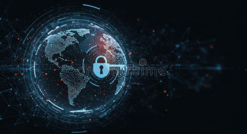A Digital Globe Displaying Security with a Lock and Key Symbolizes Data ...