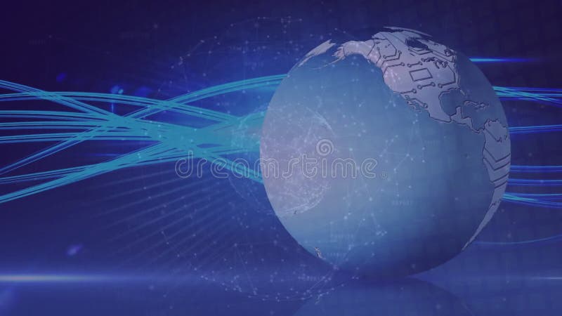 Digital Globe with Network Connections and Data Lines on Blue Animation ...