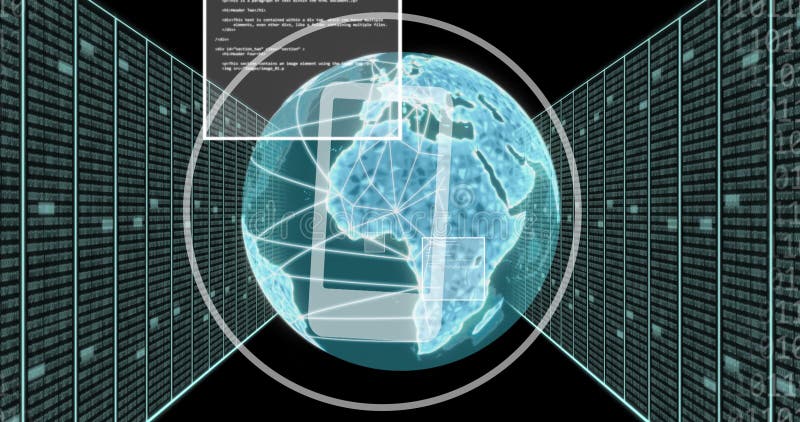 Digital Globe with Network Connections and Data Processing Animation Over Code Stock Footage ...