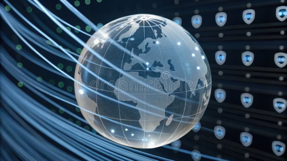 Digital Globe with Network Connections and Data Streams Representing ...