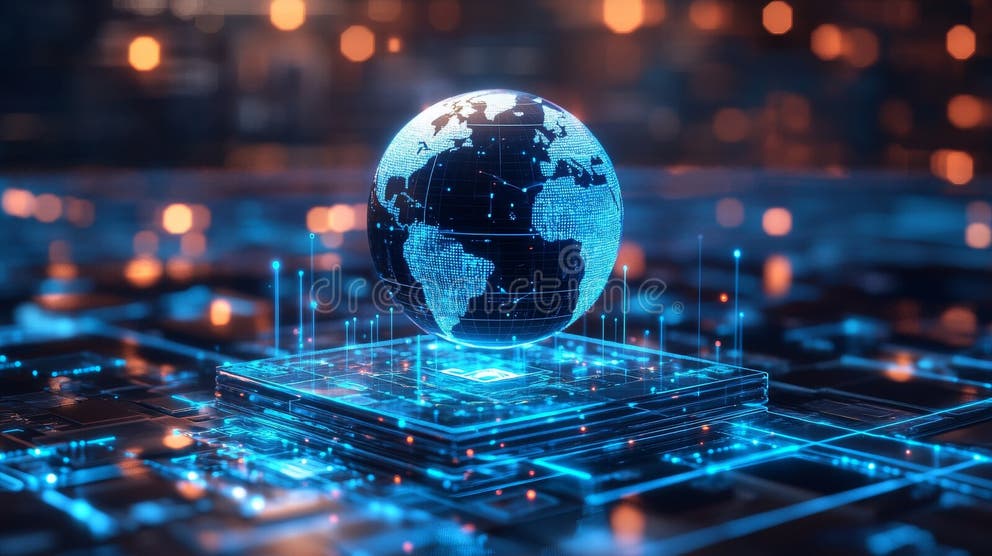 Digital Globe Over High-tech Circuitry Platform Stock Photo - Image of ...