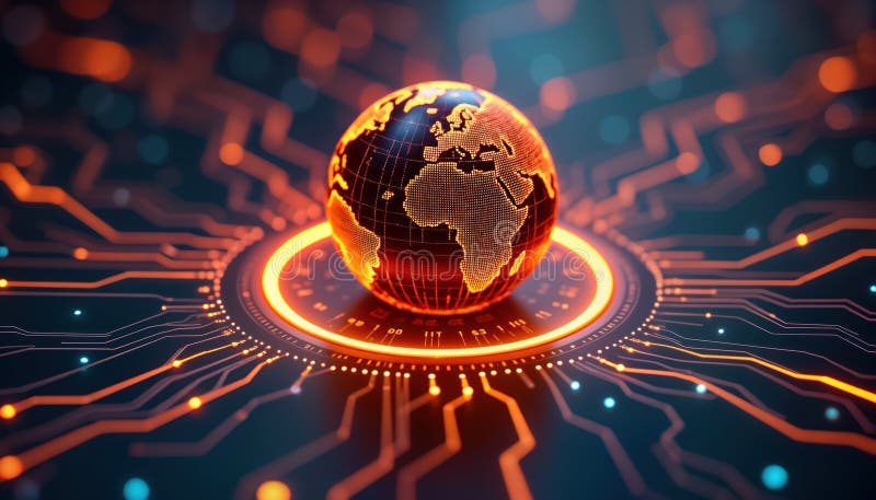 Digital Globe Protected by Glowing Cybernetic Shield. Global Network ...