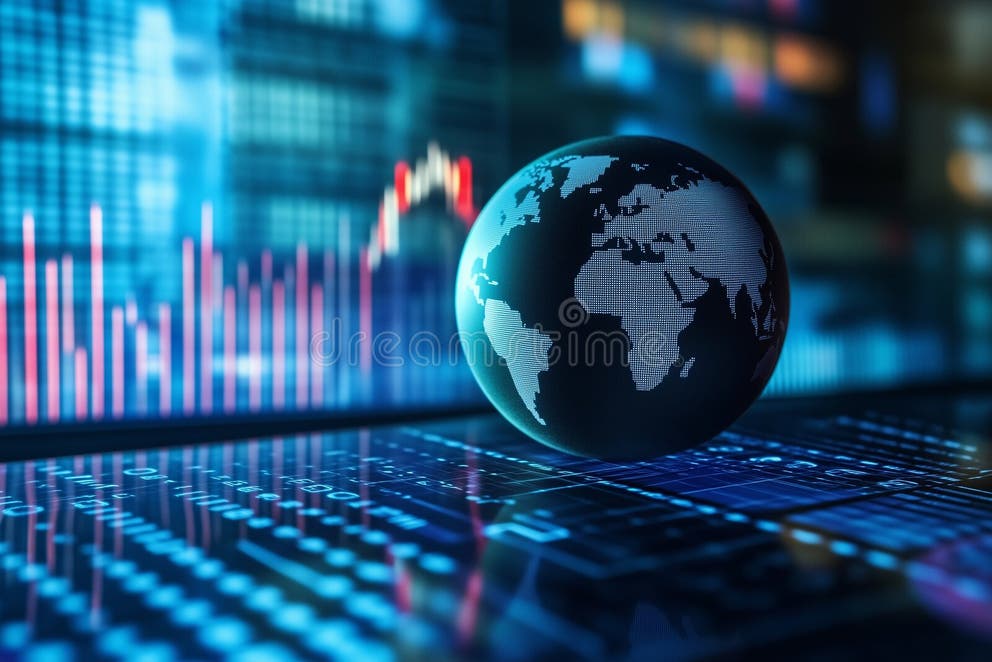 Digital Globe Representing Global Economic Stability with Rising Graphs ...