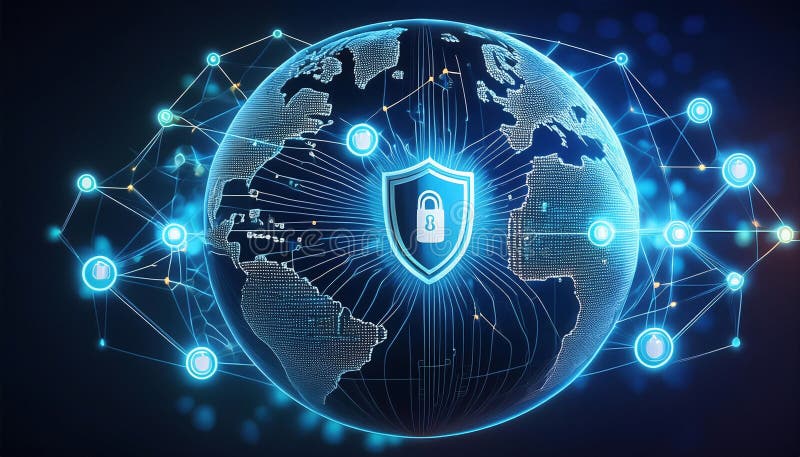Digital Globe with a Shield Icon Symbolizes Global Cybersecurity and ...